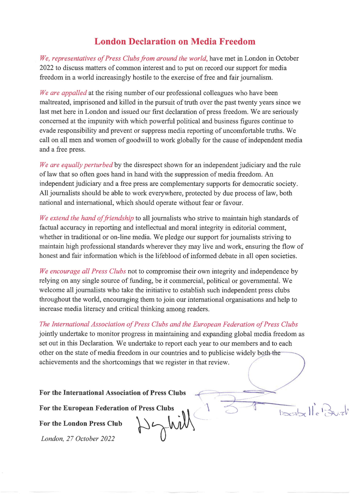 London Declaration 2022 ‹ International Association of Press Clubs